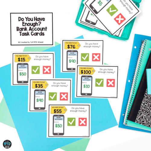 Free Money Management & Budgeting Bank Account Task Cards for Special ...