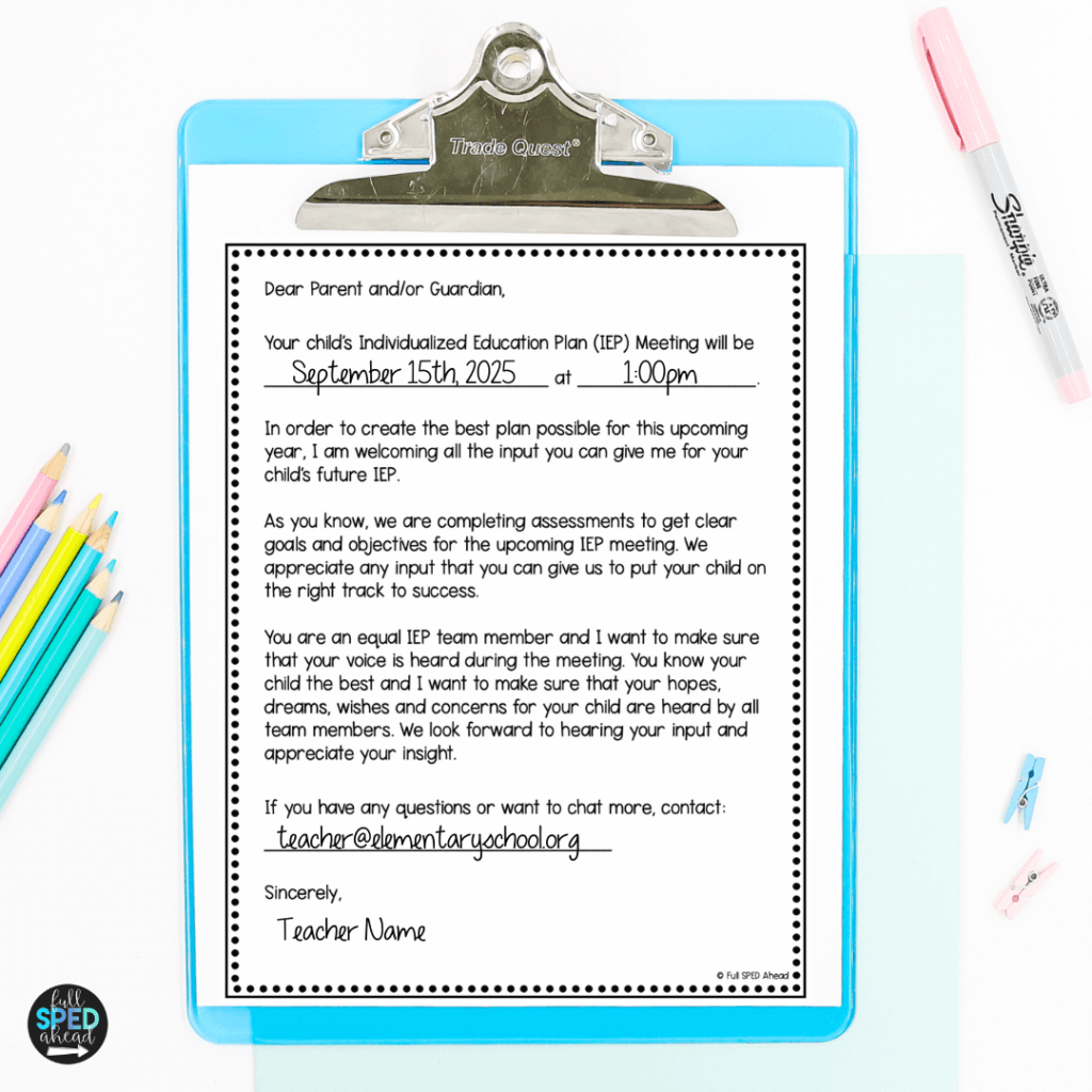 Free Special Education Informal IEP Parent Input Survey IEP Meeting ...