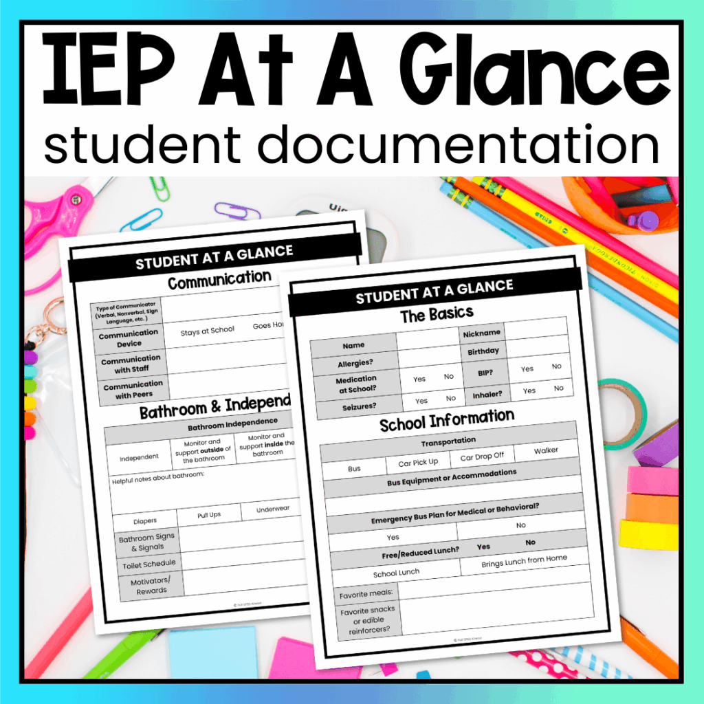 Free New Student Profile At A Glance Form Special Education IEP Back to ...