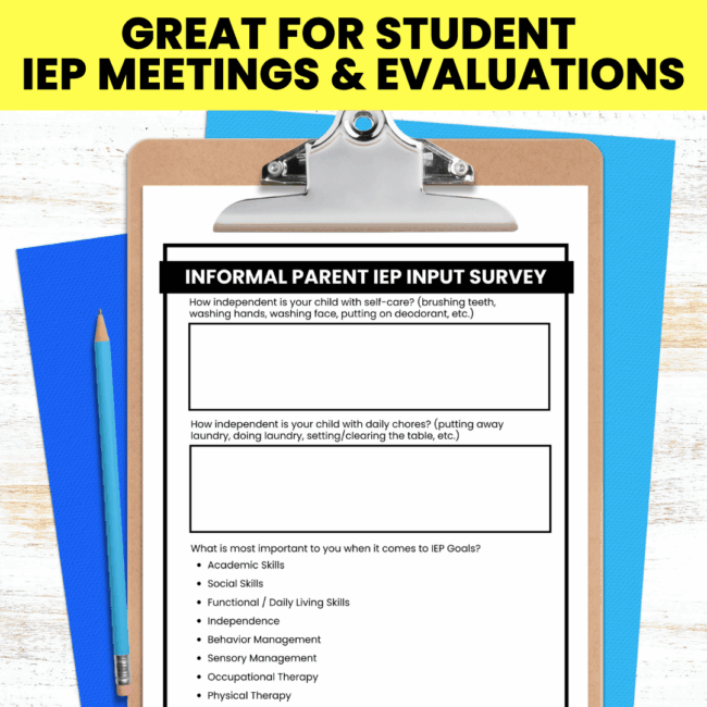 Free Special Education Informal IEP Parent Input Survey IEP Meeting ...