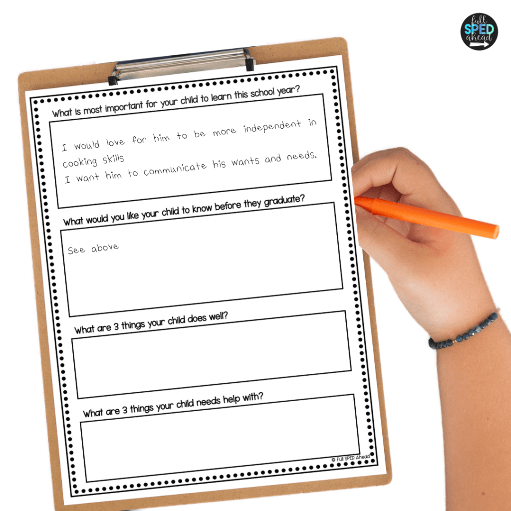 Free Special Education Informal IEP Parent Input Survey IEP Meeting ...