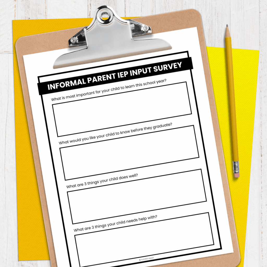 Free Special Education Informal IEP Parent Input Survey IEP Meeting ...