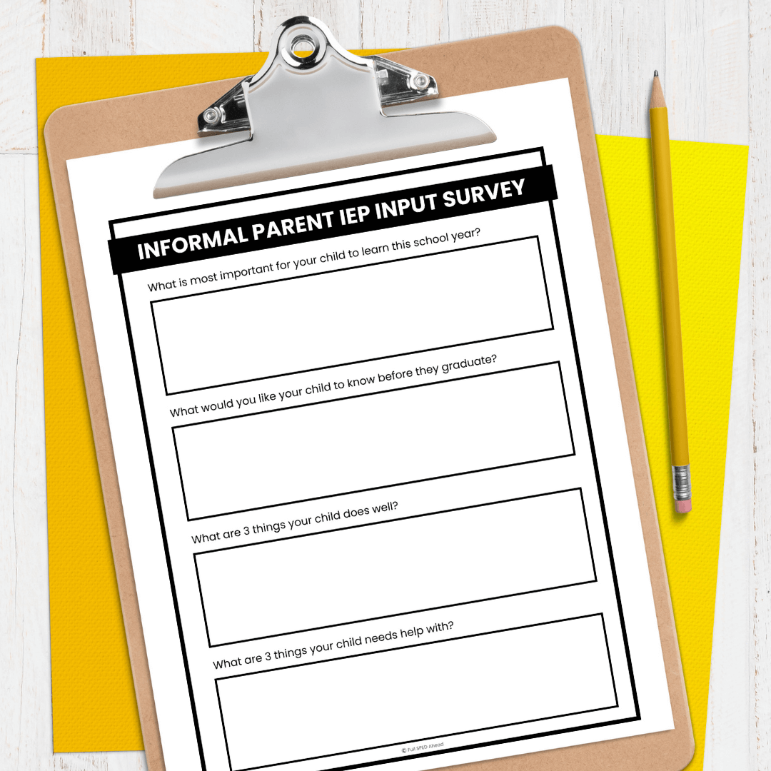 Free Special Education Informal IEP Parent Input Survey IEP Meeting ...