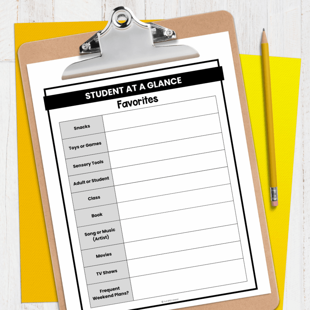Free New Student Profile At A Glance Form Special Education IEP Back to ...