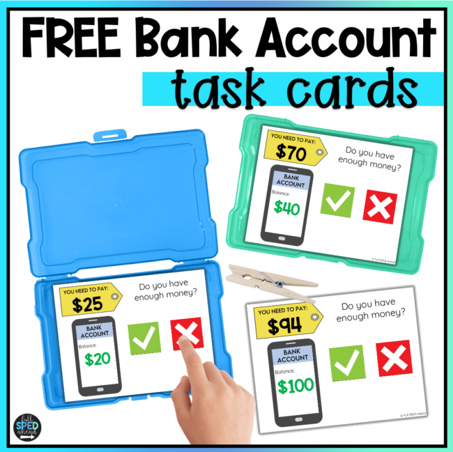 Free Money Management & Budgeting Bank Account Task Cards for Special ...