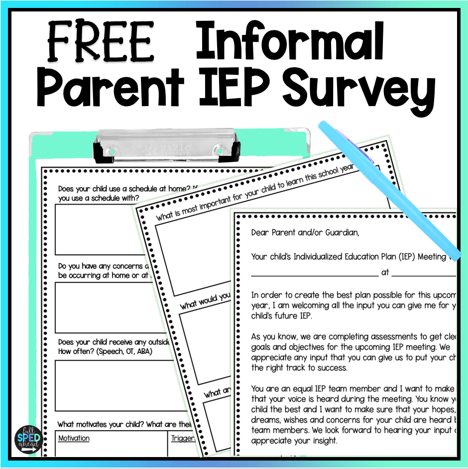 Free Special Education Informal IEP Parent Input Survey IEP Meeting ...