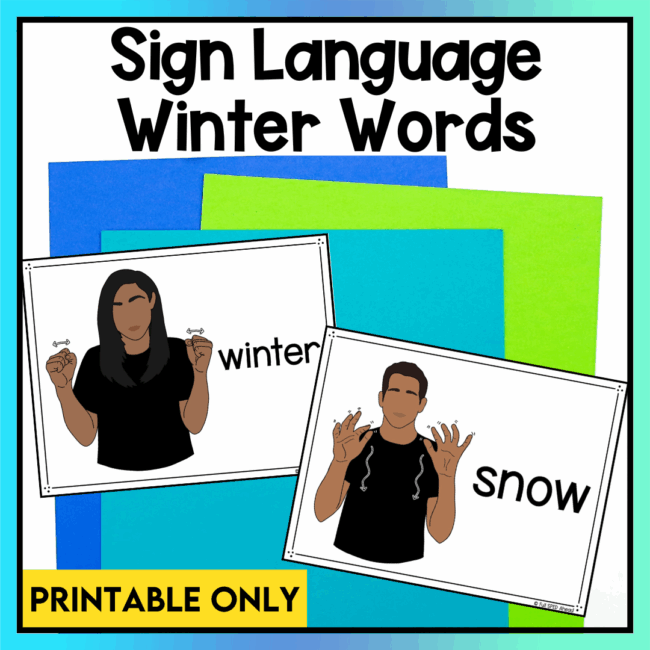 Winter Words ASL Sign Language Lesson Printable Bulletin Board Posters ...