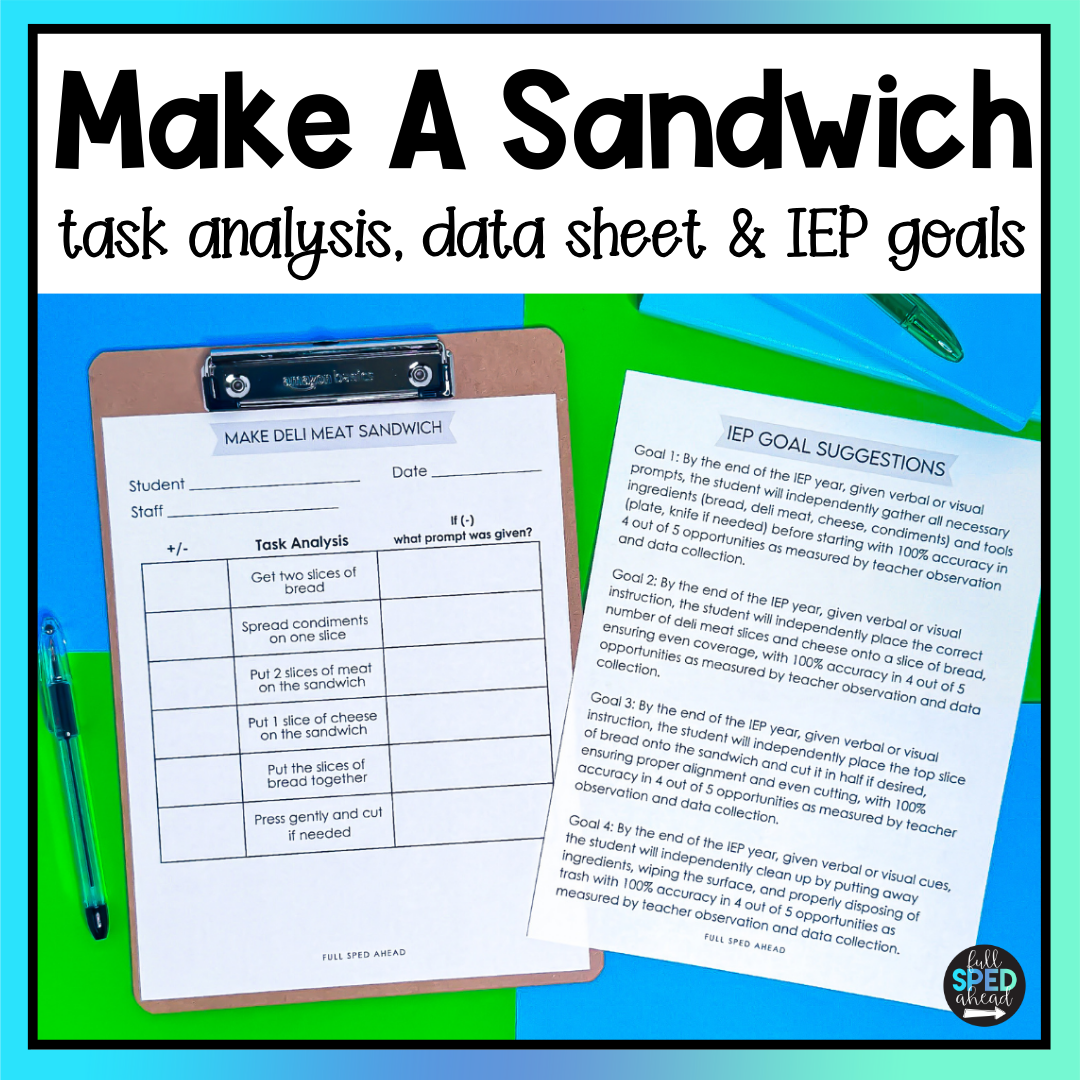 Make a Sandwich Cooking Skill Visual Task Analysis Template Special ...