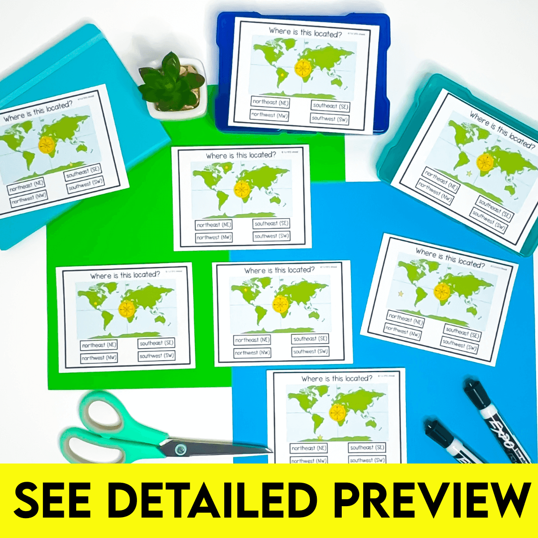 Social Studies Use A Compass Geography Task Cards Special Education ...