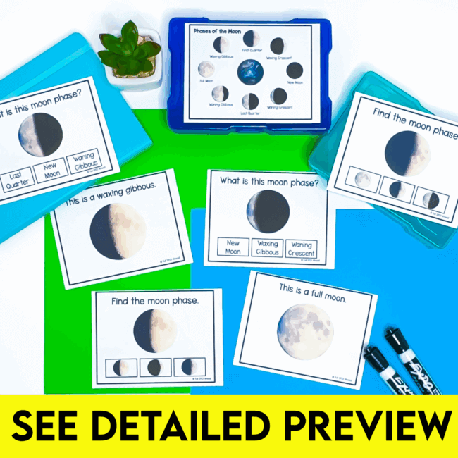 Space Science Astronomy Moon Phases Task Cards Special Education - Full ...