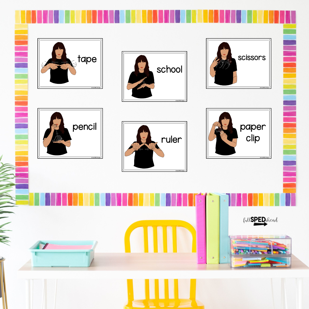 School Supplies Words Sign Language Printable Bulletin Board Posters ...