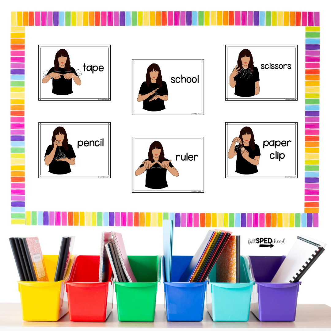 School Supplies Words Sign Language Printable Bulletin Board Posters ...